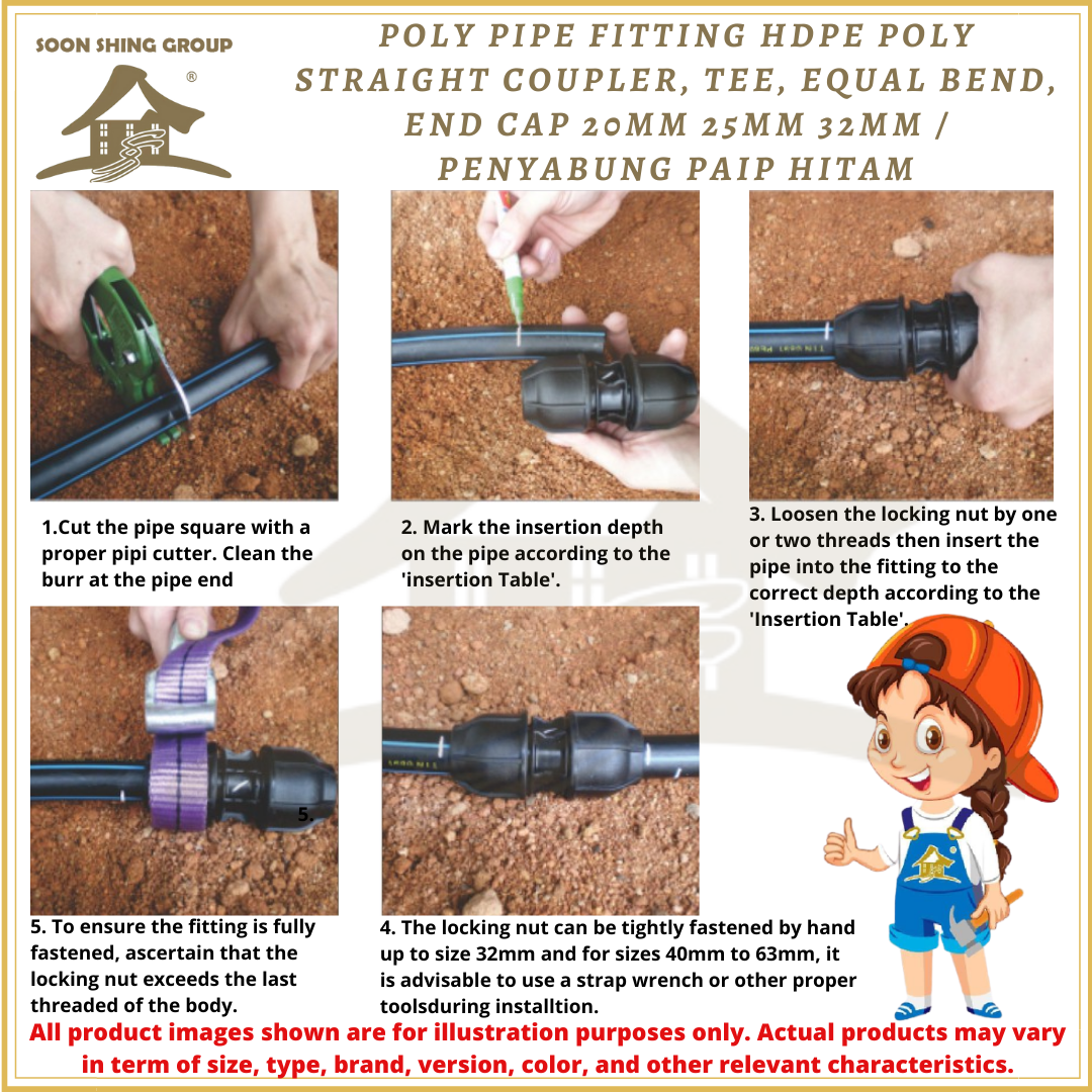 HDPE Poly Pipe Fittings Tebal 20mm 25mm 32mm 1/2" 3/4" 1" MTA FTA ...