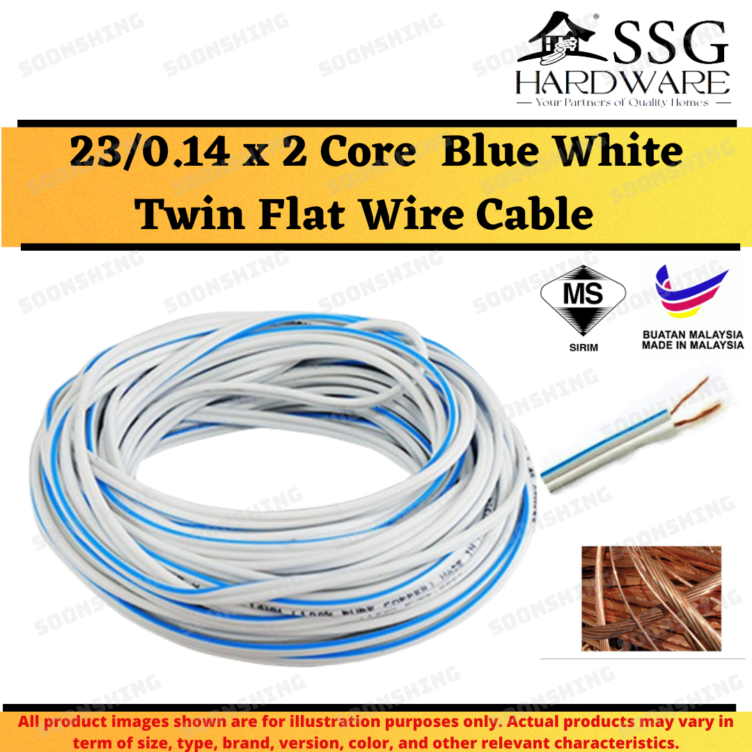 23/0.14 x 2 Core Flexible Cable | Blue White Twin Flat Wire Cable ...