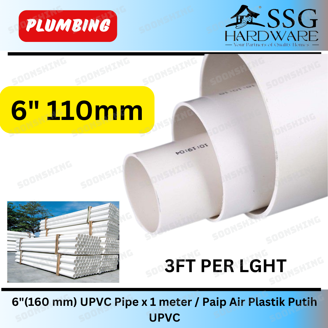 6" 160 mm BBB UPVC PIPE WHITE Paip Air Putih Plastik Paip Air Plastik Paip Getah/ Paip Putih ...