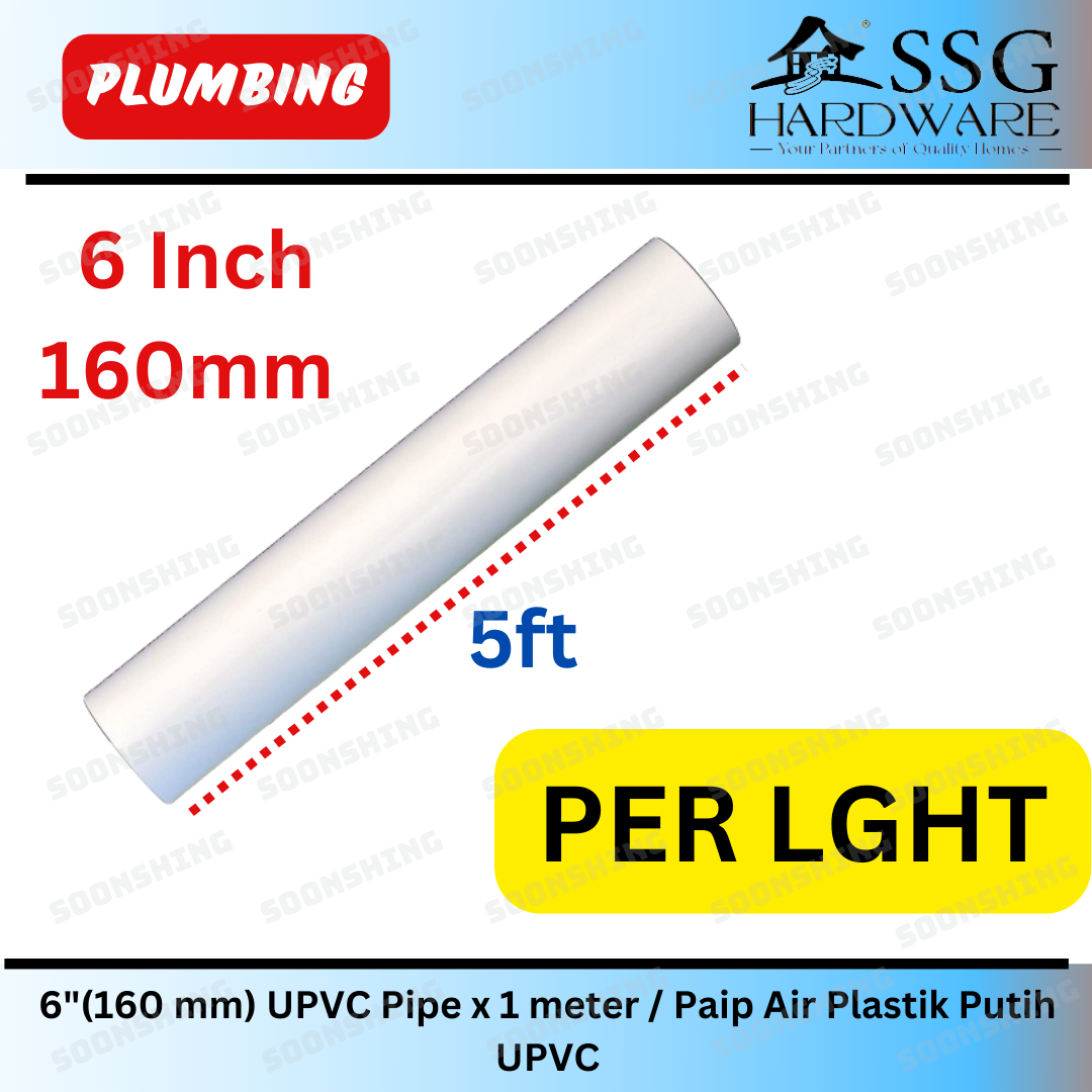 6" 160 mm BBB UPVC PIPE WHITE Paip Air Putih Plastik Paip Air Plastik Paip Getah/ Paip Putih ...