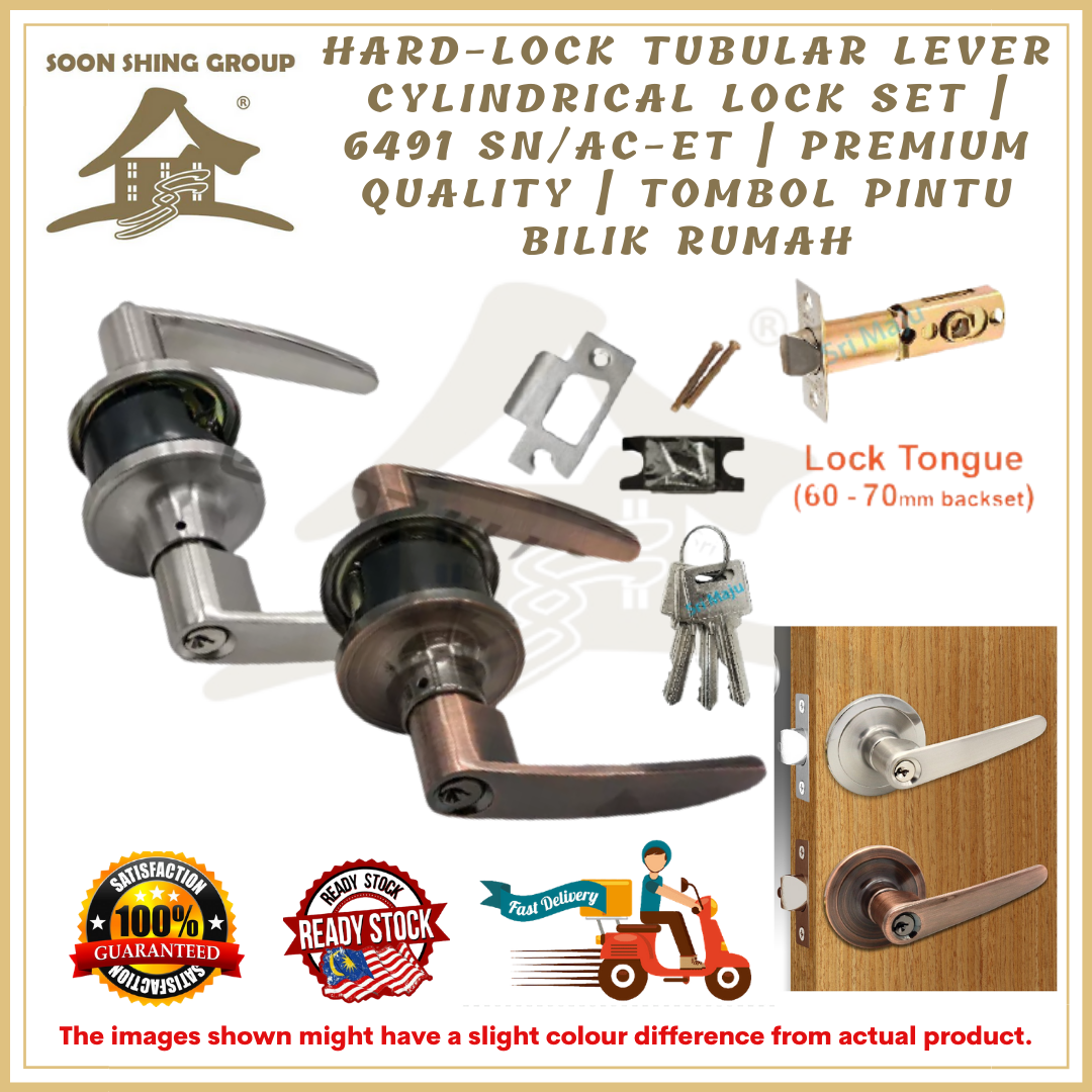 HARD-LOCK Tubular Lever Cylindrical Lock Set / Premium Quality / Tombol ...