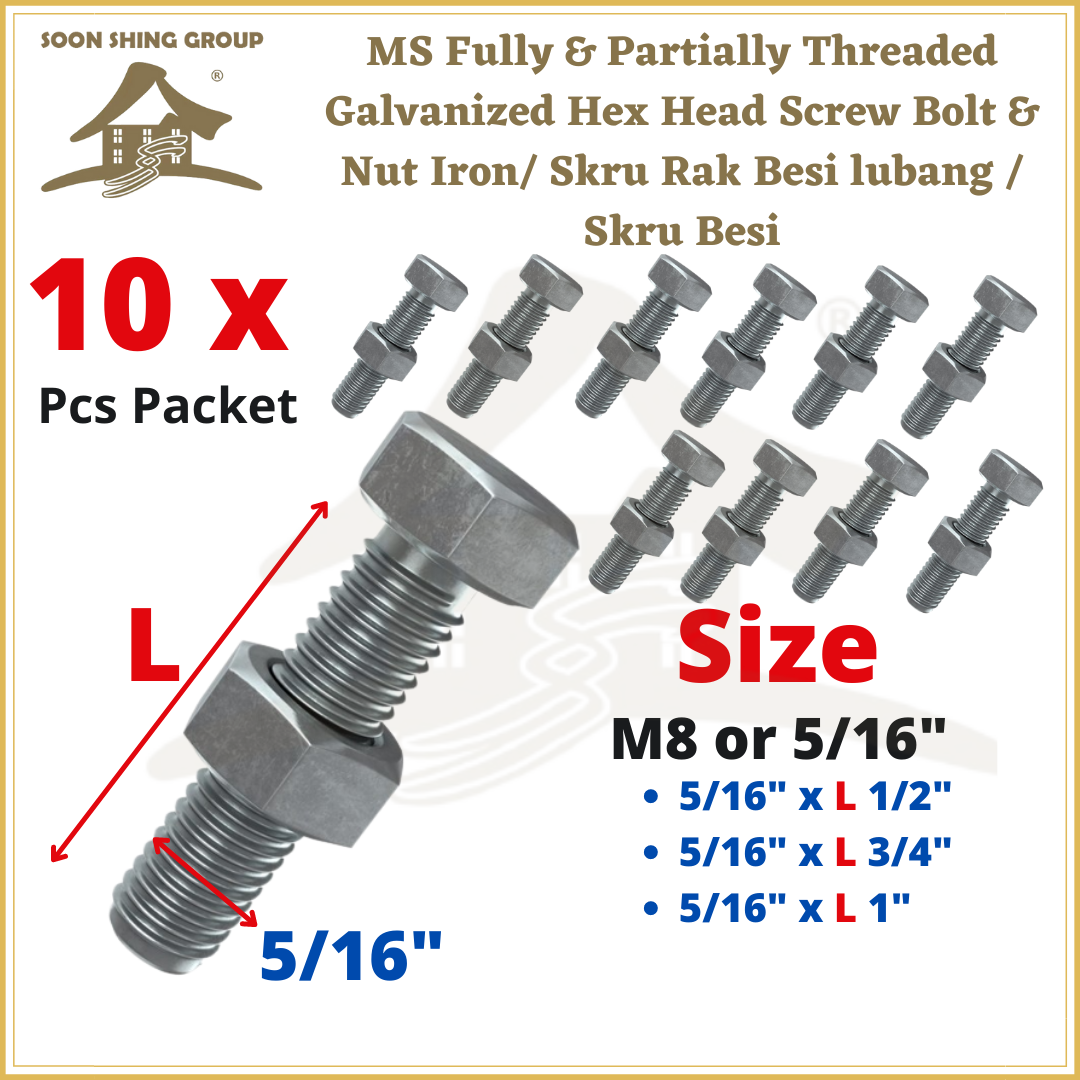1/4" 5/16" 3/8" 1/2" MS Partially Threaded Galvanized Hex Head Screw ...