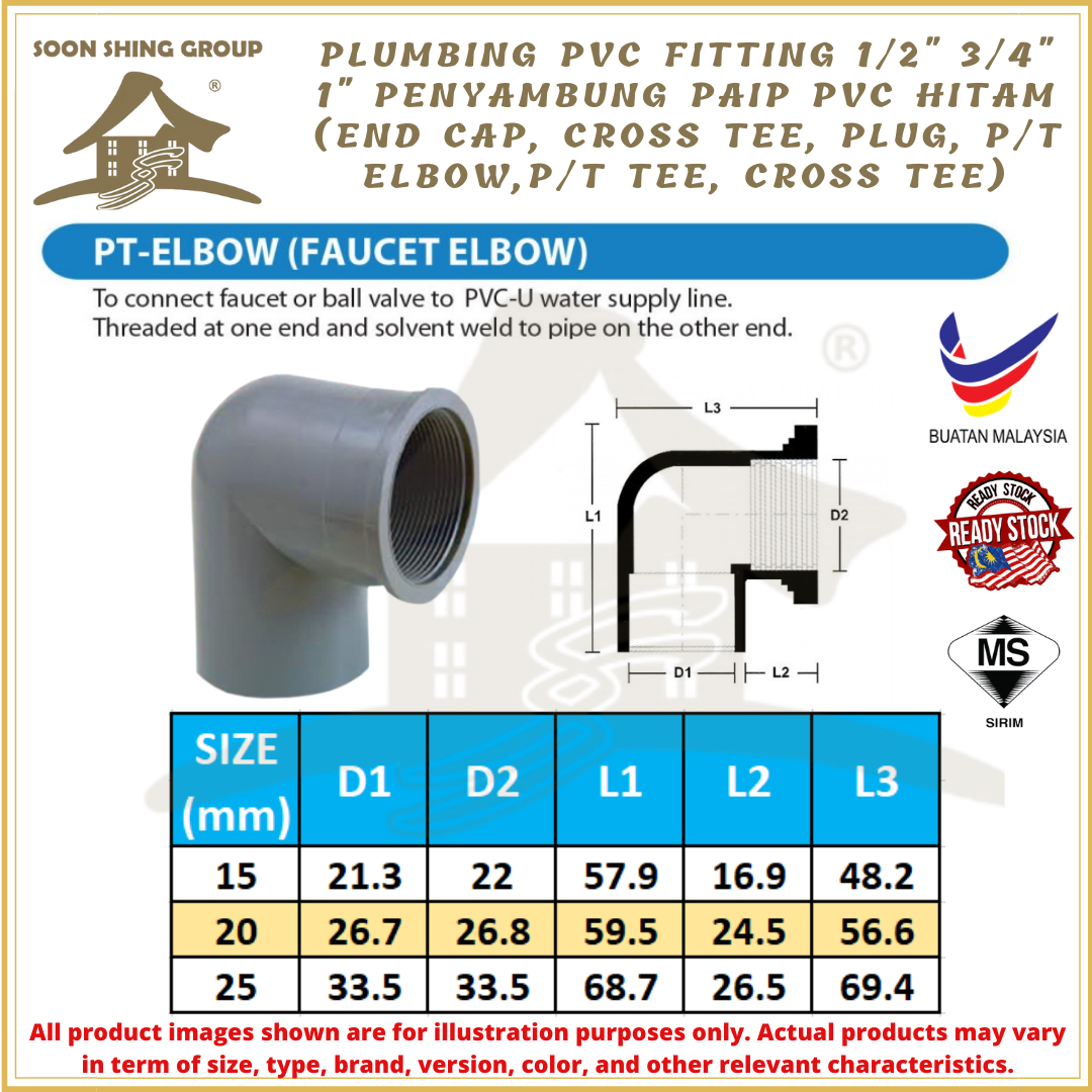 PLUMBING PVC FITTING 1/2" 3/4" 1" Penyambung Paip PVC HITAM (End Cap ...
