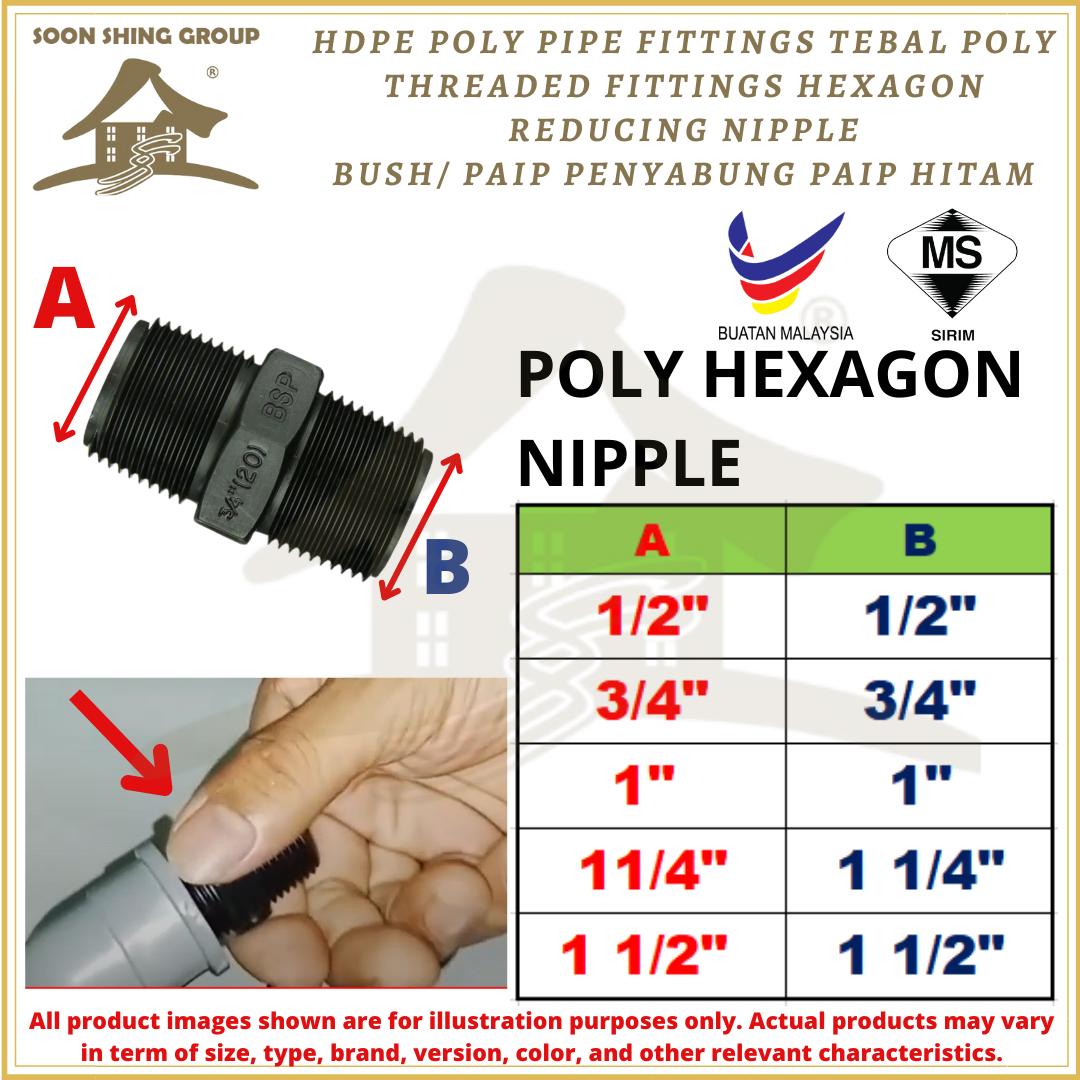HDPE Poly Pipe Fittings Tebal Poly THREADED Fittings HEXAGON Nopple ...