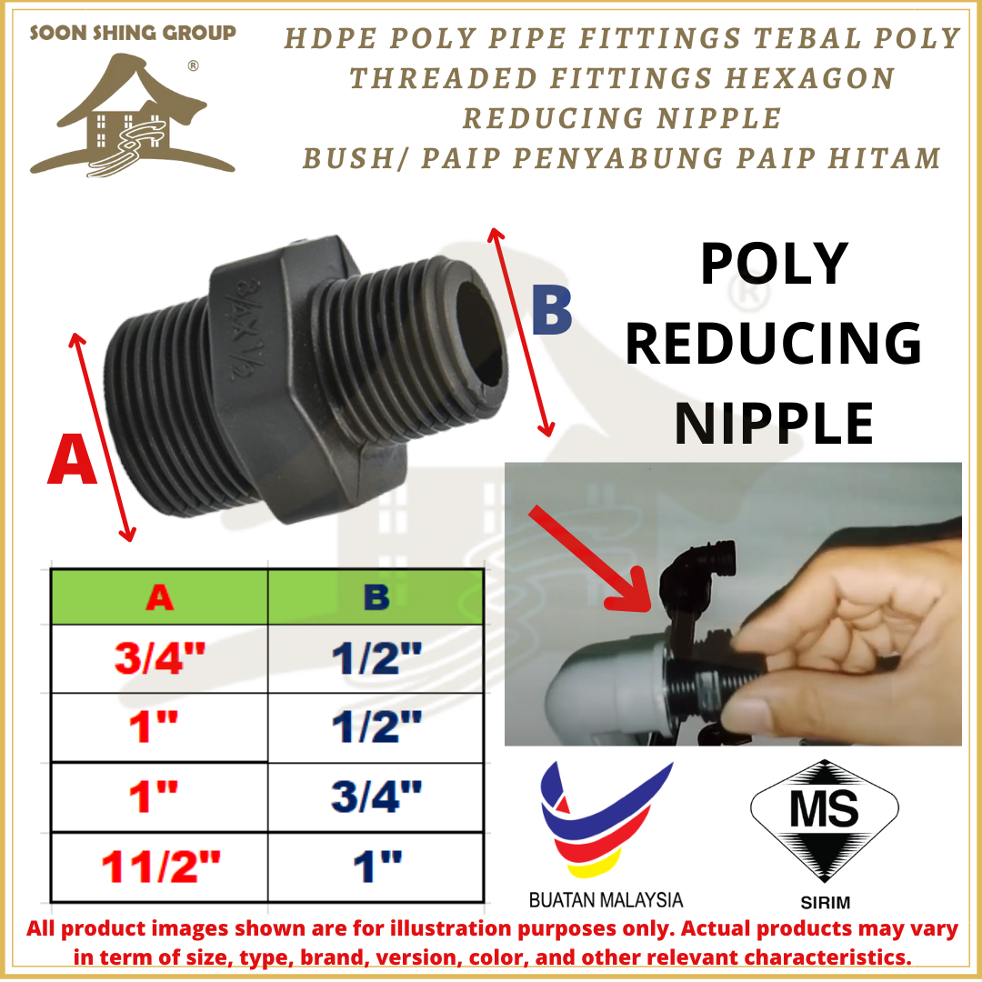 HDPE Poly Pipe Fittings Tebal Poly THREADED Fittings HEXAGON Nopple ...