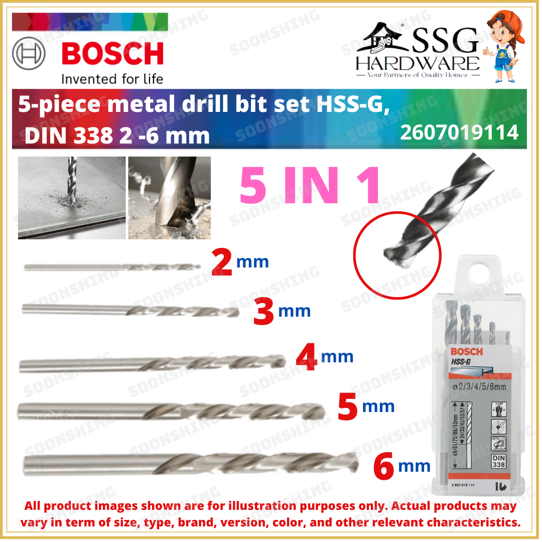 (2,3,4,5 & 6mm) BOSCH 5pcs HSS-G DIN 338 Metal Drill Bit Set / Drill Bit Ground For Rotary ...
