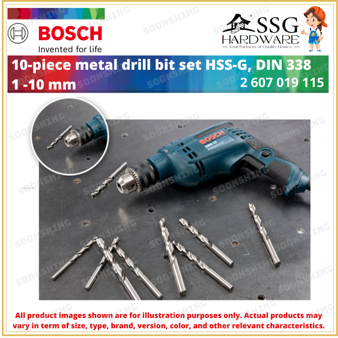 Bosch Metal Drill Bit HSS-G DIN 338 10-pics Set / HSS Twist Drill Bit ...