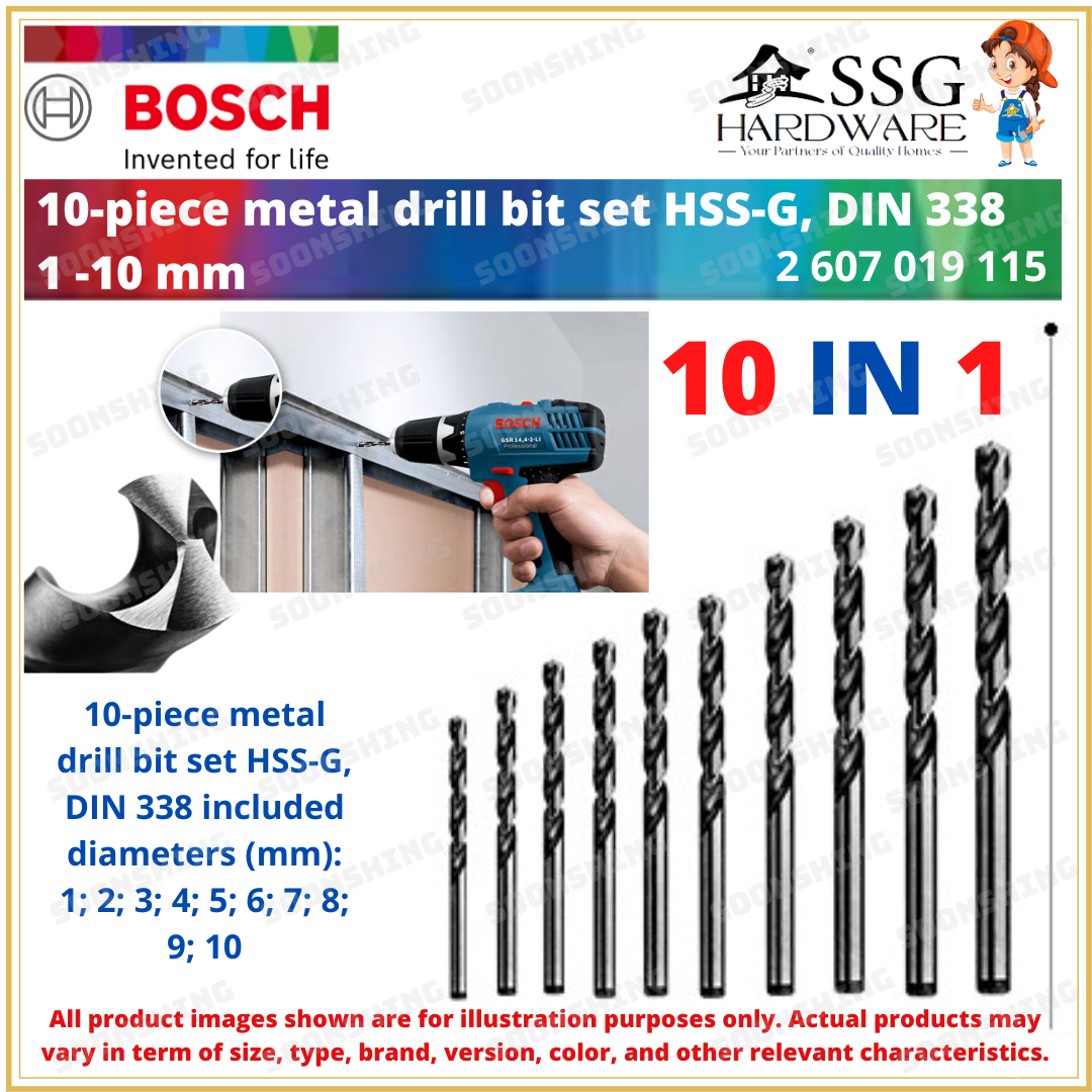 Bosch Metal Drill Bit HSS-G DIN 338 10-pics Set / HSS Twist Drill Bit Ground For Rotary Drills ...