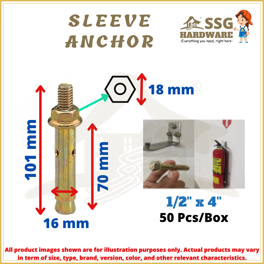 SLEEVE ANCHOR 1/2'' (50PCS) /EXPANSION BOLT IRON WALL PLUG/ METAL WALL ...
