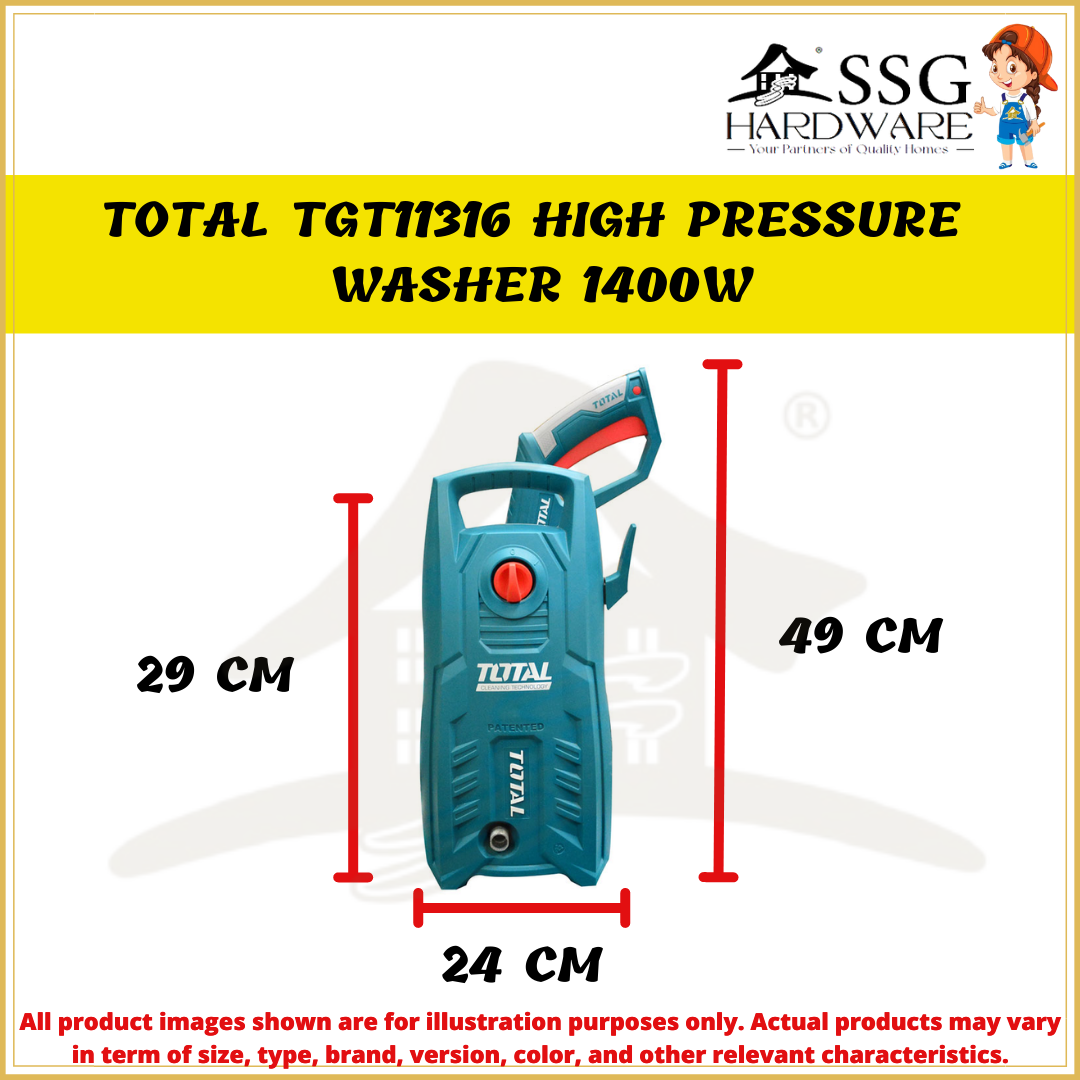 TOTAL TGT11316 HIGH PRESSURE WASHER 1400W /HIGH PRESSURE WATER JET FLOOR / CLEANING CAR WATER ...