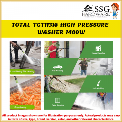 TOTAL TGT11316 HIGH PRESSURE WASHER 1400W /HIGH PRESSURE WATER JET ...