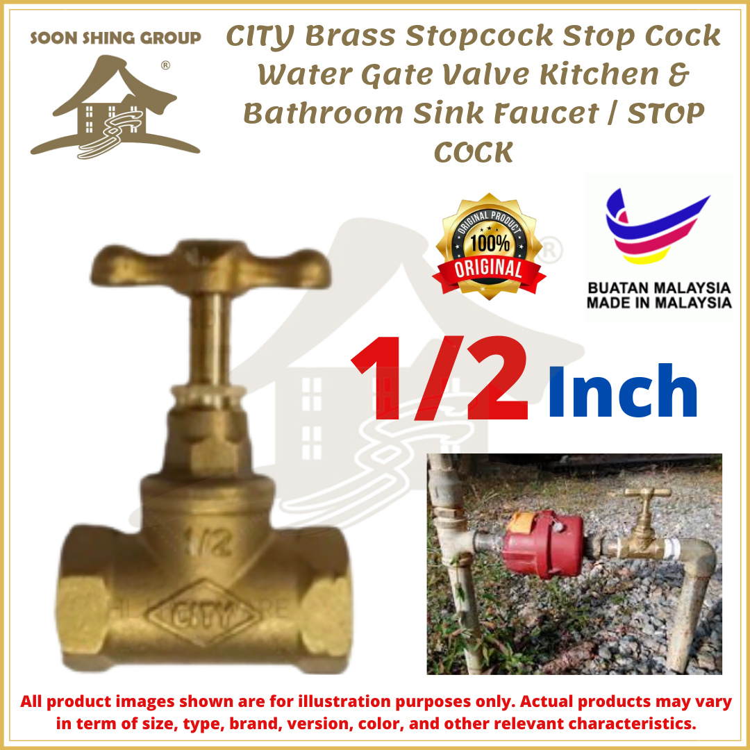 CITY Brass Stopcock Stop Cock Water Gate Valve Kitchen & Bathroom Sink ...