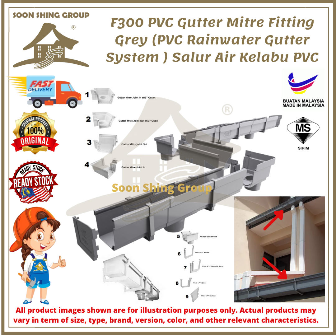 F300 PVC Gutter Mitre Fitting Grey (PVC Rainwater Gutter System ) Salur ...