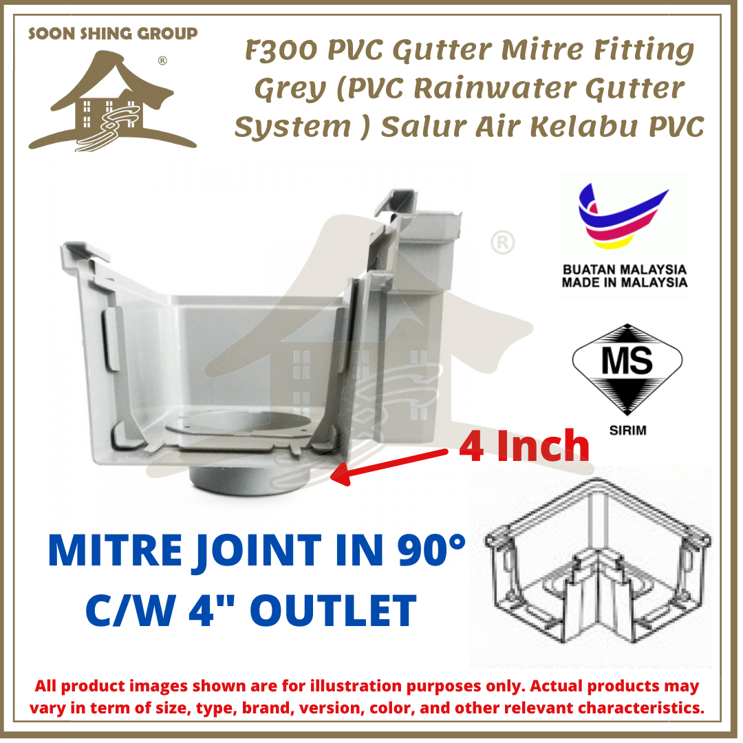 F300 PVC Gutter Mitre Fitting Grey (PVC Rainwater Gutter System ) Salur ...