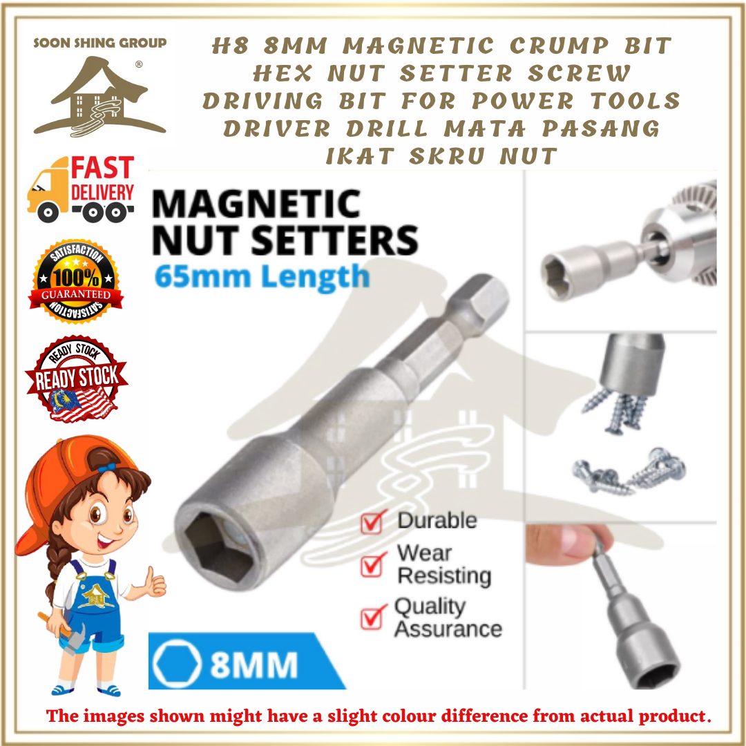 H8 8mm Magnetic Crump Bit Hex Nut Setter Screw Driving Bit for Power ...