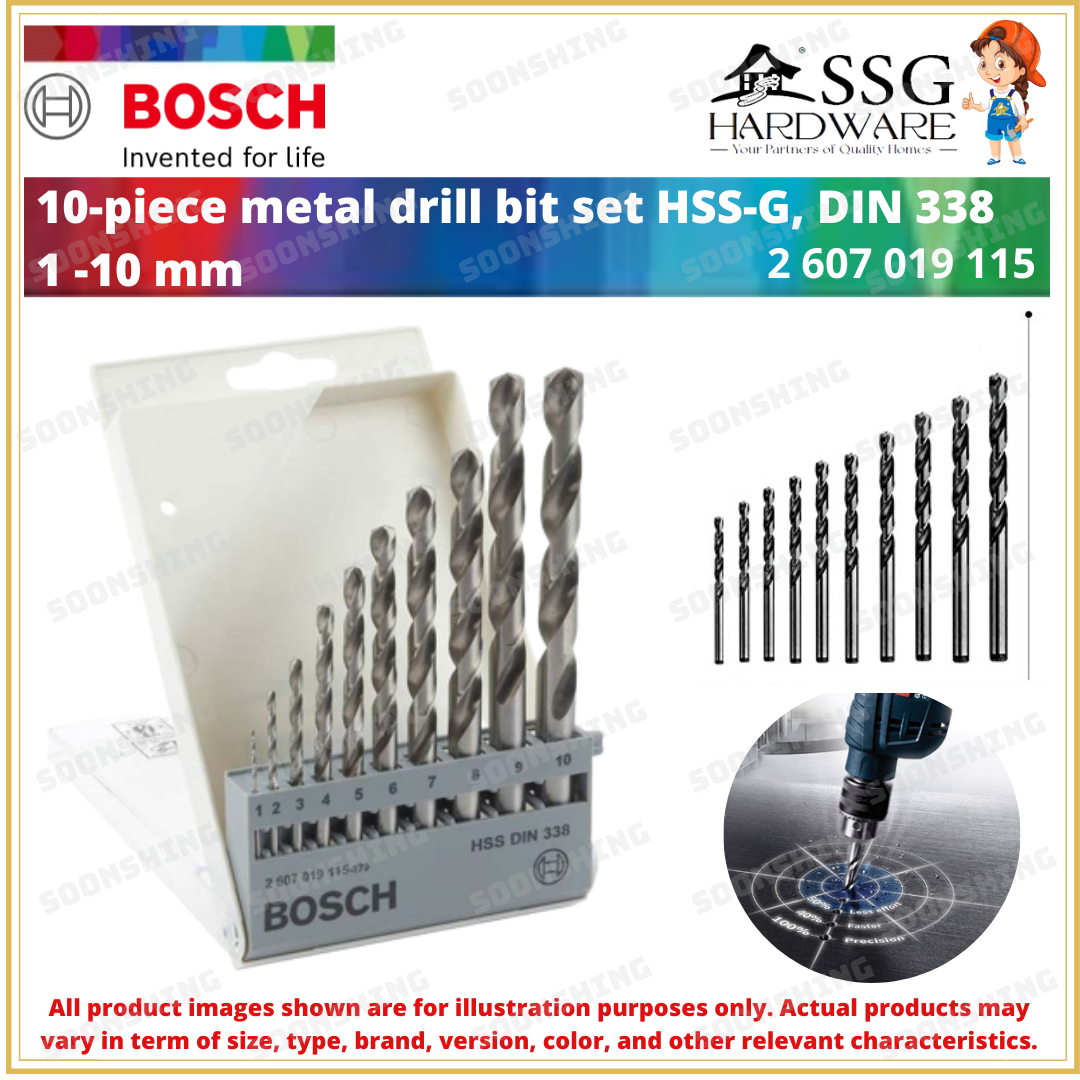 Bosch Metal Drill Bit HSS-G DIN 338 10-pics Set / HSS Twist Drill Bit Ground For Rotary Drills ...