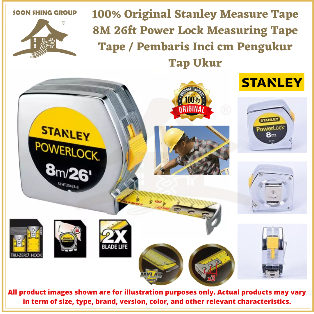100% ORIGINAL STANLEY MEASURE TAPE 8M 26FT POWER LOCK MEASURING TAPE ...